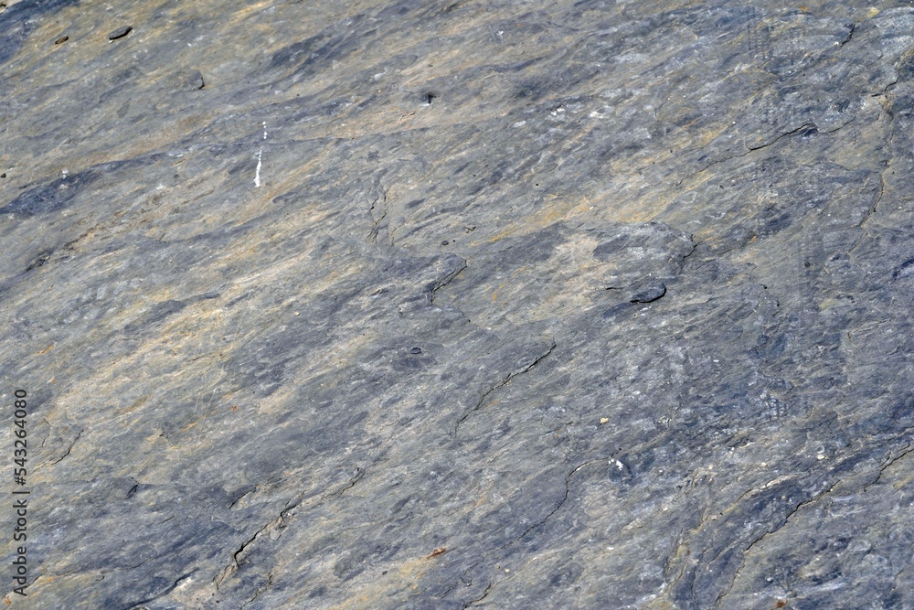 Top view on sedimentary rock of grey color known as flysch with ...