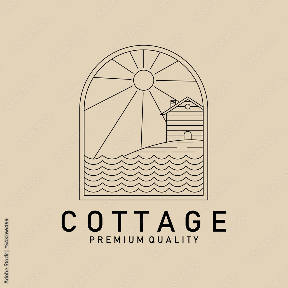 Cottage line art logo, icon and symbol, vector illustration design ...