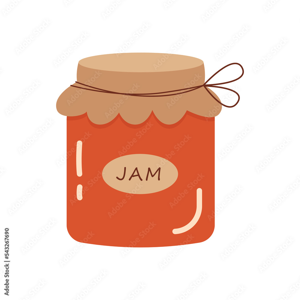 Cartoon fruit jam in glass jar isolated white background.Vector ...