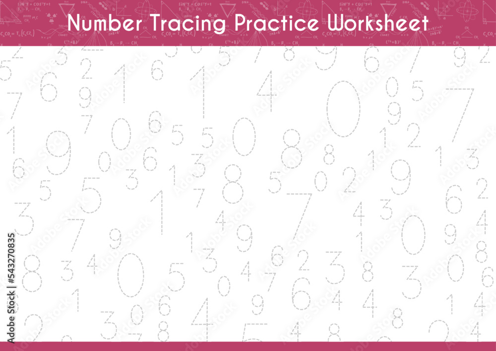 Printable number tracing practice worksheet for kids Stock Vector ...