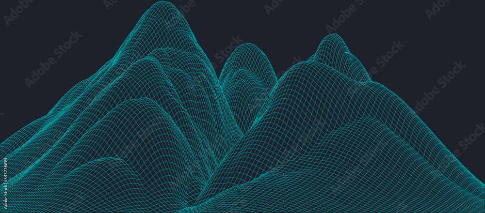Abstract digital landscape. Wireframe landscape background. Digital ...