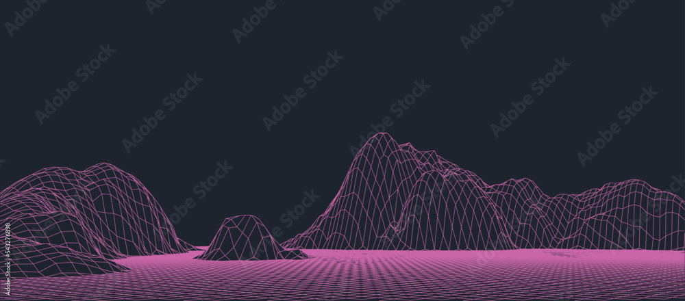 Abstract digital landscape. Wireframe landscape background. Digital ...
