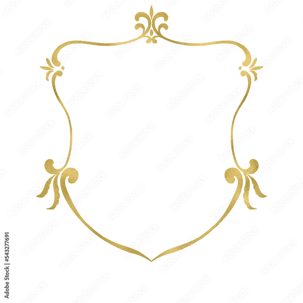 Hand painted golden frame with ornament. Gold monogram wedding crest ...