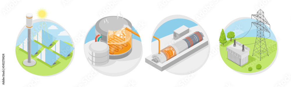 solar thermal power plant work icon concept symbol ecology technology ...