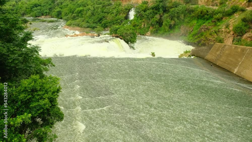 Hydroelectric dam on the river. view of the hydroelectric dam, water ...
