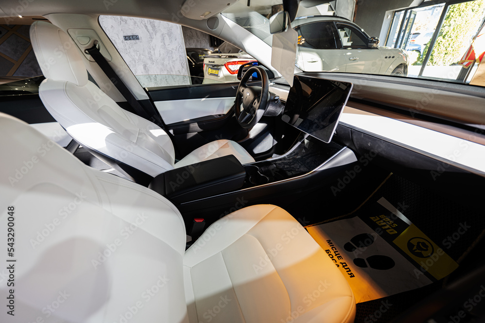 Lviv, Ukraine - October 09, 2022: Interior of Tesla Model Y Long Range ...