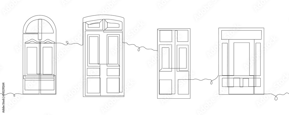 Single continuous line drawing of doors. E-shop. E-commerce. Online ...