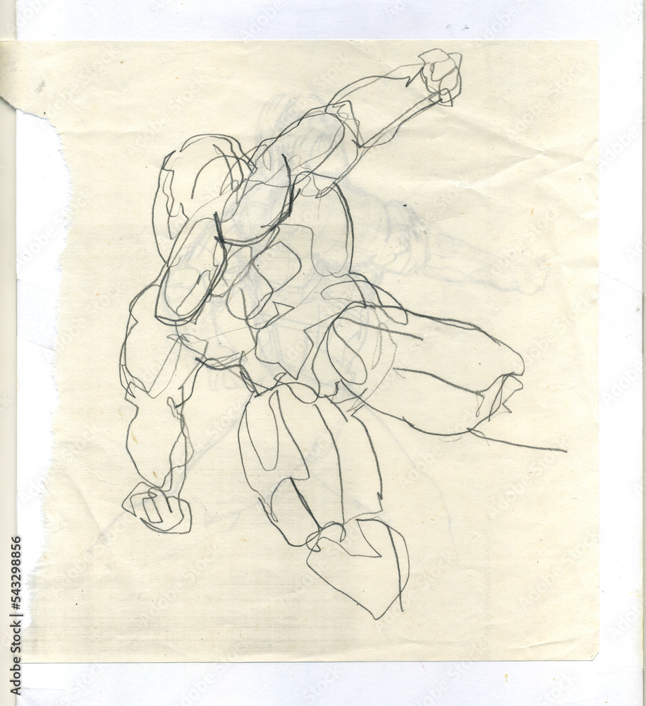 Ragged figure of a strong man. Sketch from an old sketchbook. Stock ...