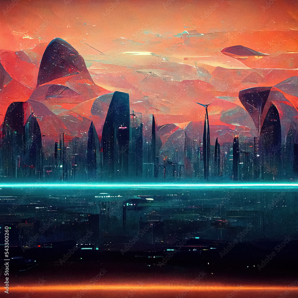 Abstract sci-fi scene of futuristic world with flying objects and odd ... Abstract sci-fi scene of futuristic world with flying objects and odd ...
