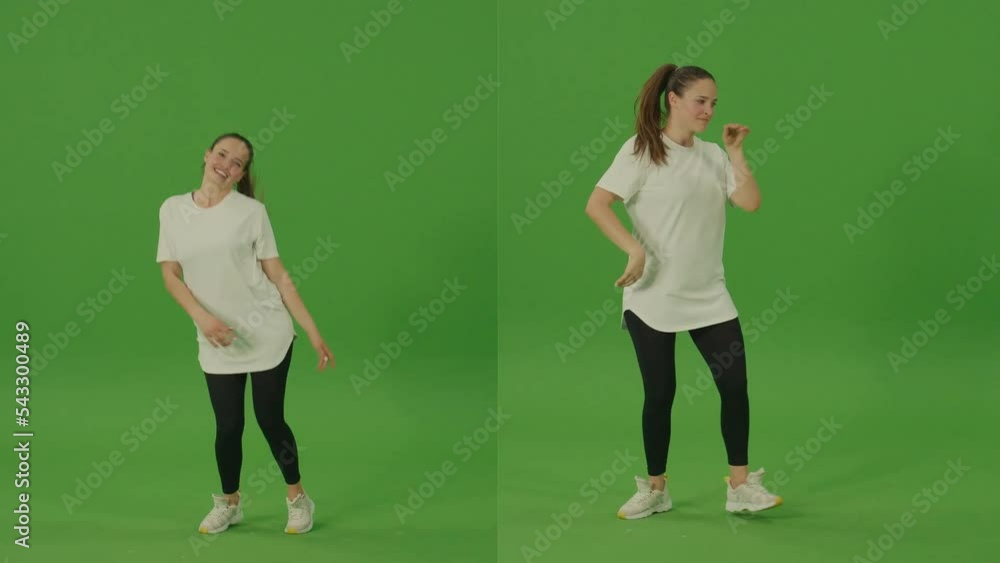2-in-1 Split Green Screen Montage. Cheerful and Happy Young Woman ...