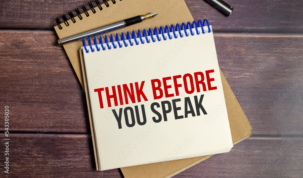 think before you think words with brown wooden background Stock Photo ...