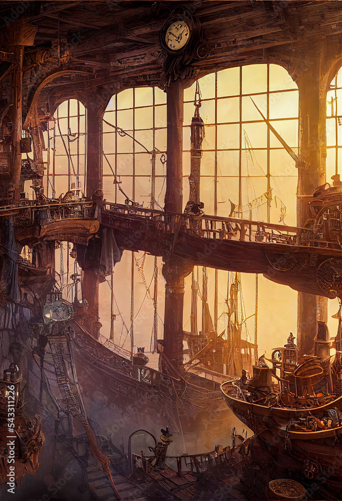 Old ship interior Stock Illustration | Adobe Stock