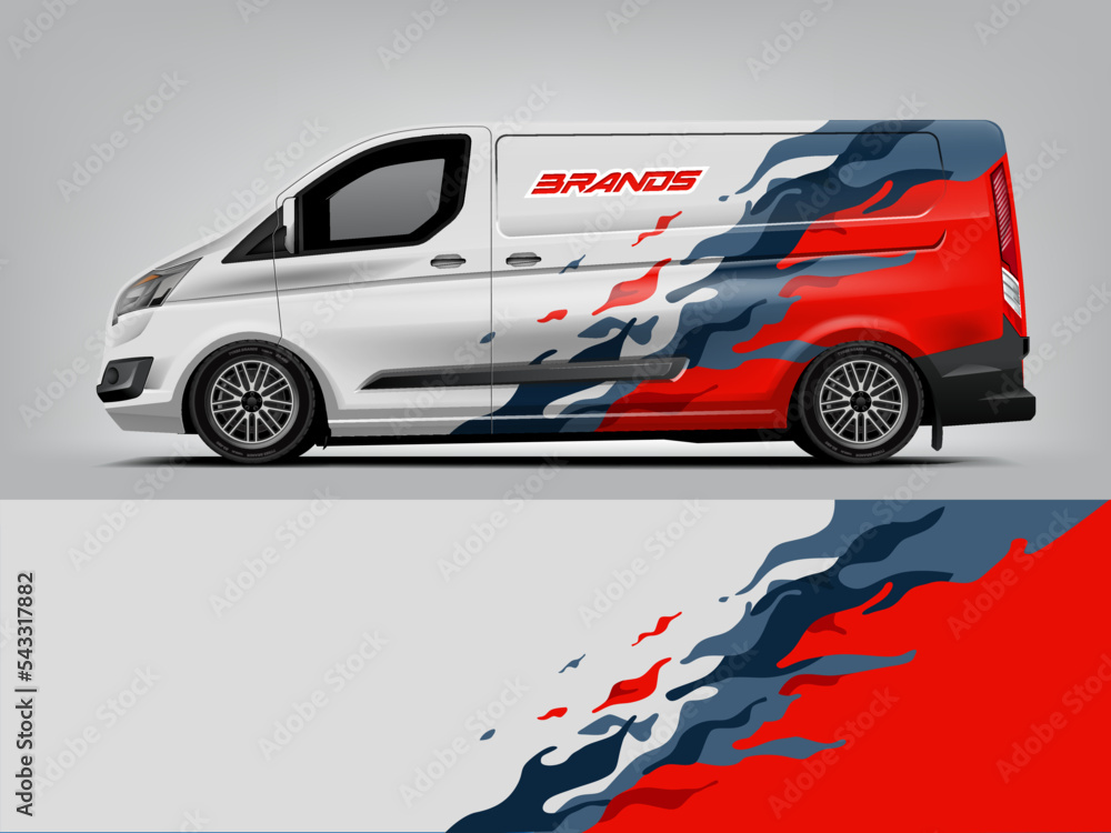 Modern Van wrap design and mock up. Printable design file eps 10. Stock ...