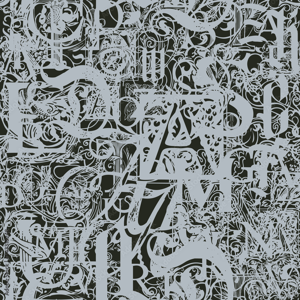 Vector seamless background pattern with hand-drawn initial and capital ...