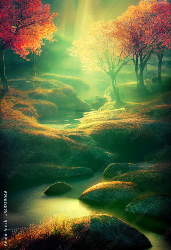 Beautiful nature landscape, like from a fairy tale, magical, foggy ...