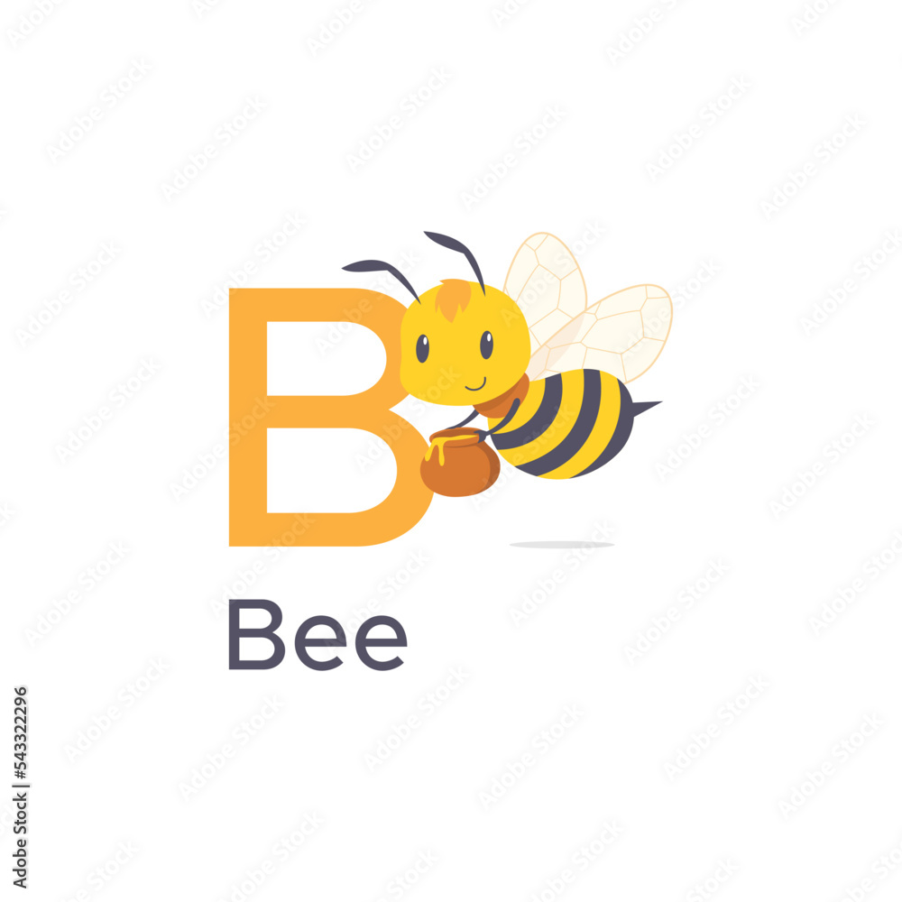 Bee holding honey pot from letter B, learning English alphabet cartoon ...