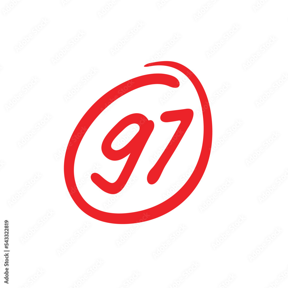 97 points test score, ninety seven points grade results, hand drawn ...