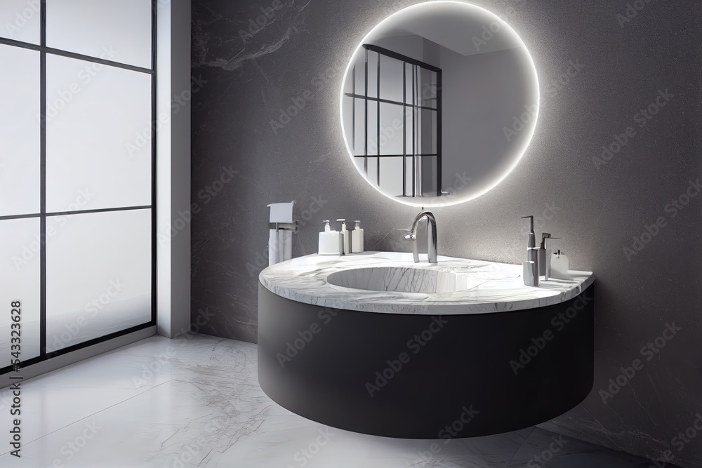 Realistic 3D rendering background, a modern white vanity unit in the ...