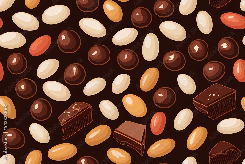 Cocoa, chocolate candy strip, seamless pattern 2d illustrated art ...
