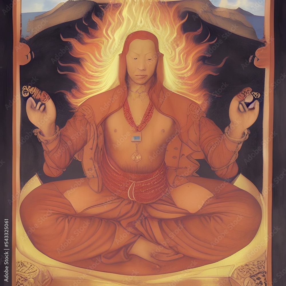 Tibetan monk creating the mythical magic inner fire. Stock Photo ...