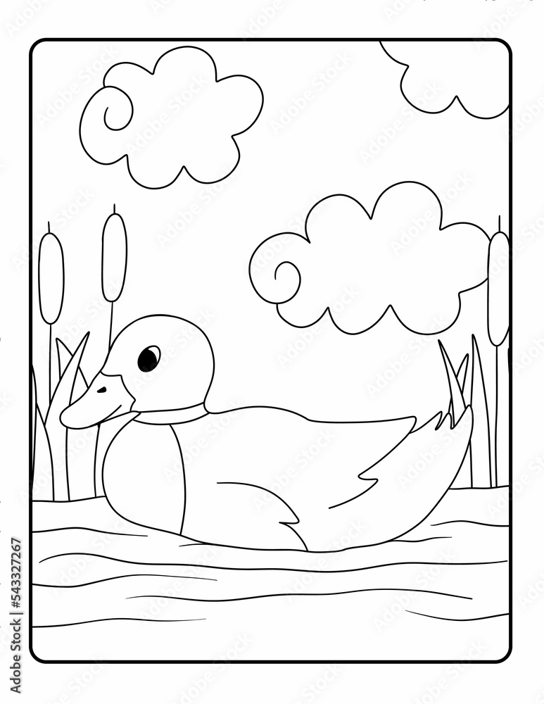 Floating Duck in a Pond Coloring Page in US Letter Format Stock ...