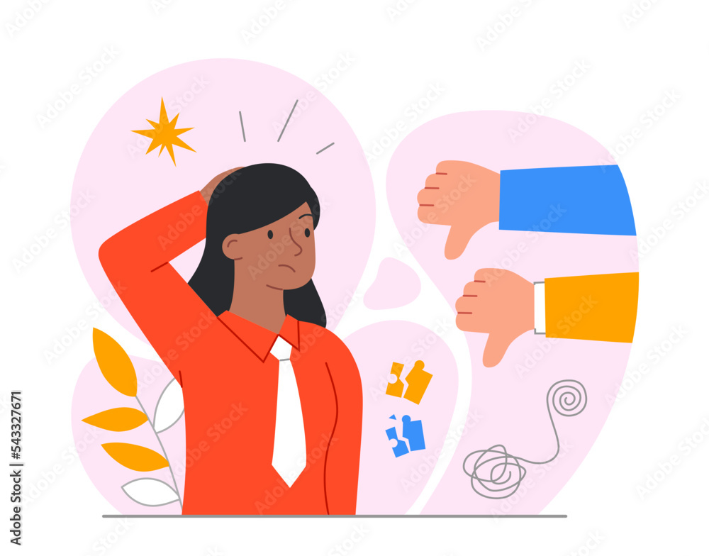 Depressed sad woman. Young girl faces disapproval, character shown ...