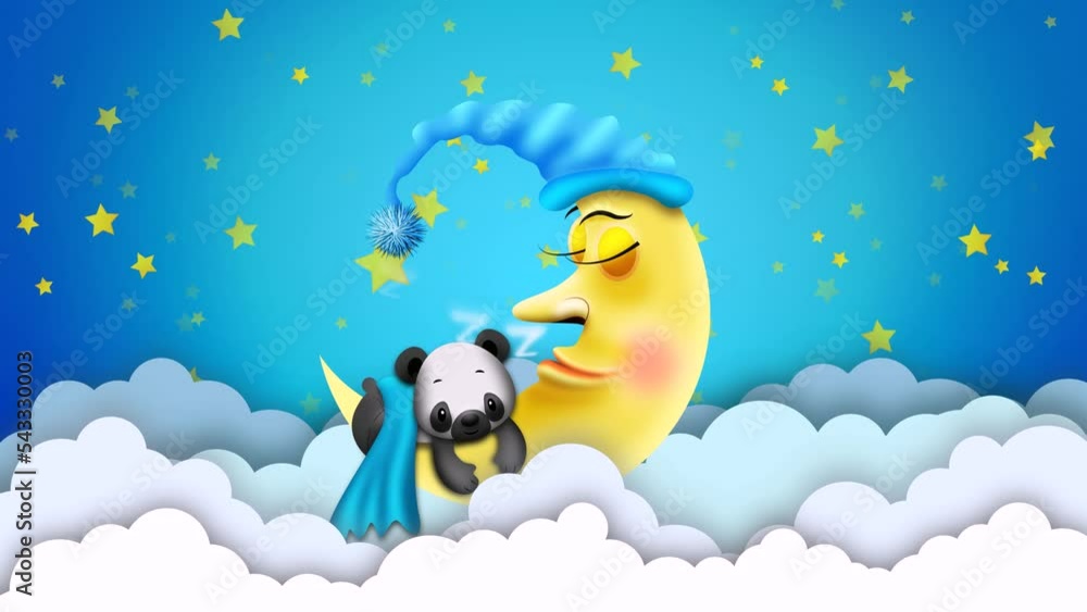 Panda cartoon sleeping on moon, moon cartoon, night stars, night ...