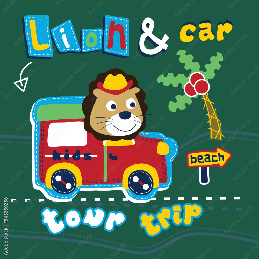 lion and car funny cartoon,vector illustration Stock Vector | Adobe Stock