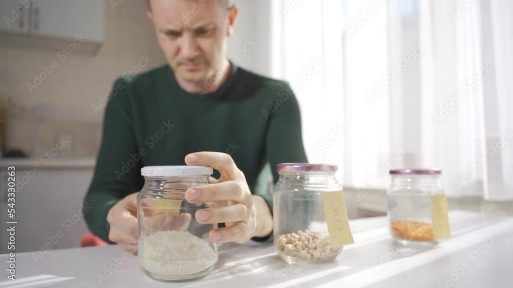 Food supply shortage. Collapse of food chains and starving people. Man ...