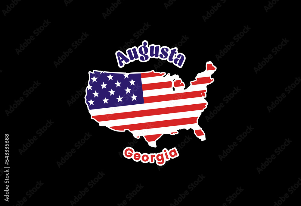 Augusta. Map of the United States of America with the national flag of ...