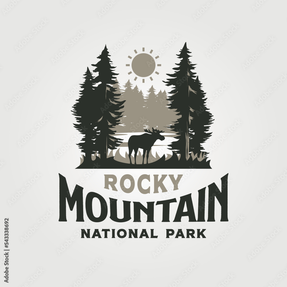 rocky mountain vintage outdoor logo vector illustration design with ...