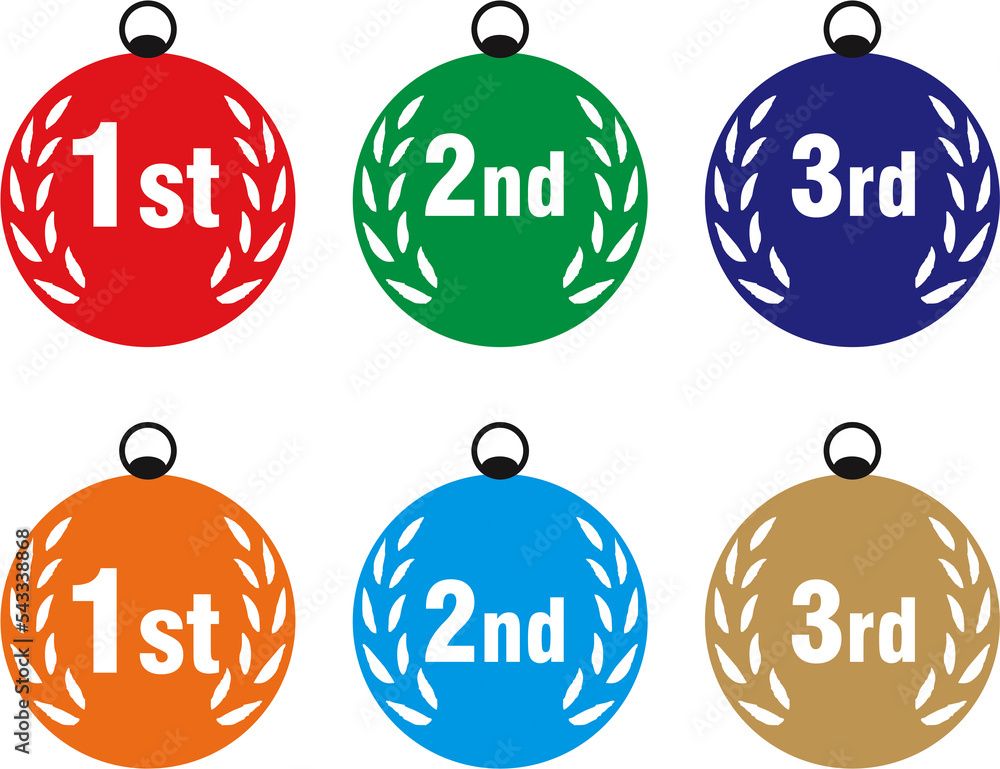 Set of 1st 2nd 3rd medal first place second third award winner colorful ...