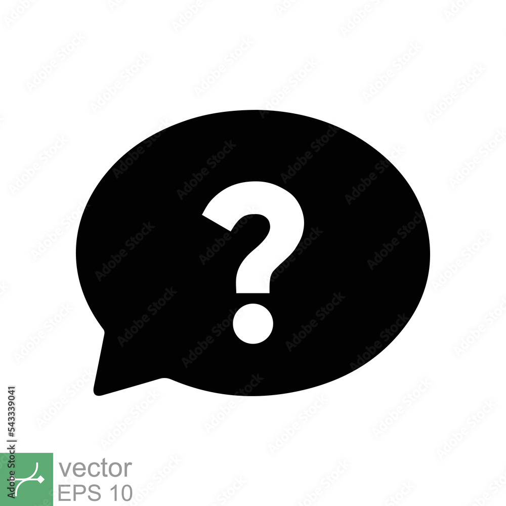 Question mark in bubble icon. Simple flat style. Help speech bubble ...