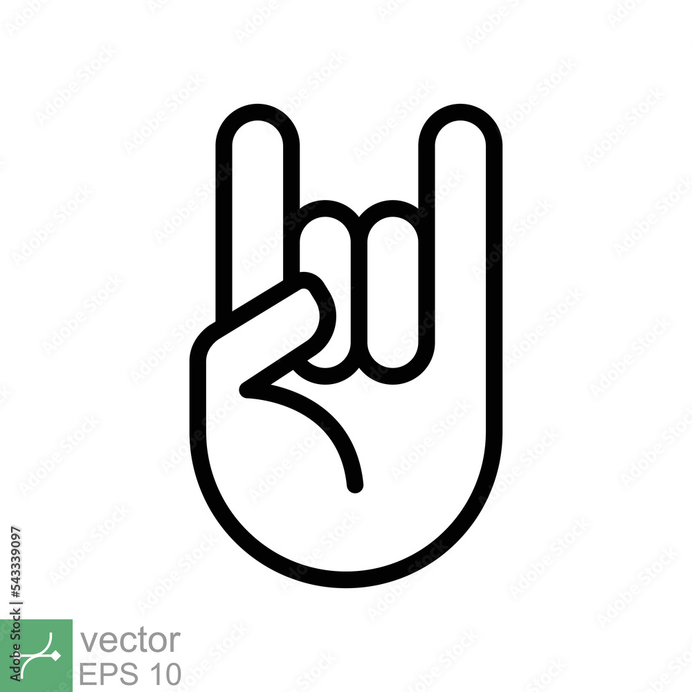Rock on concert gig hand gesture icon. Simple outline style. Hardcore ...