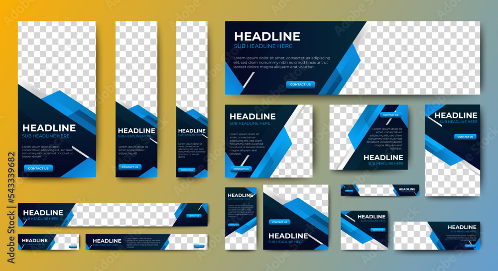 Headline banners design web template Set, Horizontal header web banner ...