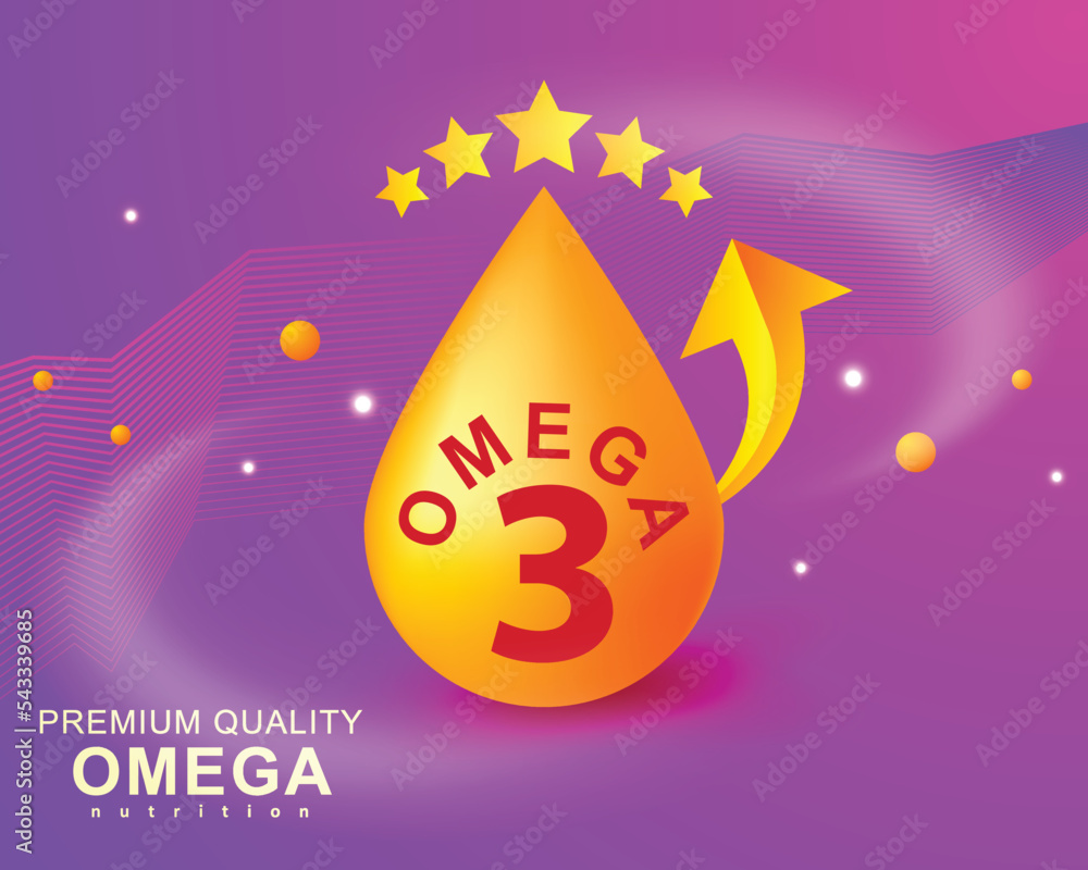 Vitamin sign, symbol. Omega 3. Vector illustration. Omega-3 Fatty Acids ...
