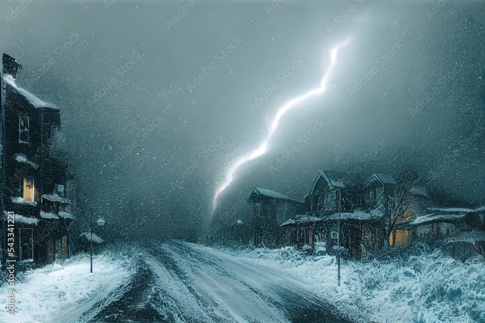 Ilustração do Stock: The blizzard, strong wind, sleet, against the ...