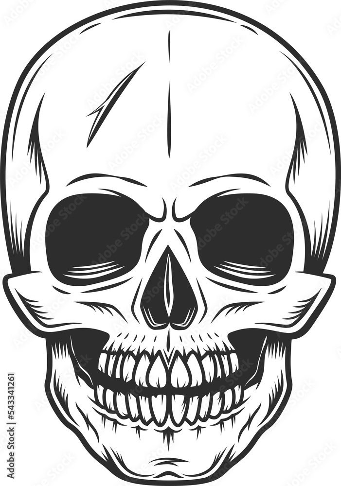 Vintage scary human skull tattoo template in monochrome style isolated ...