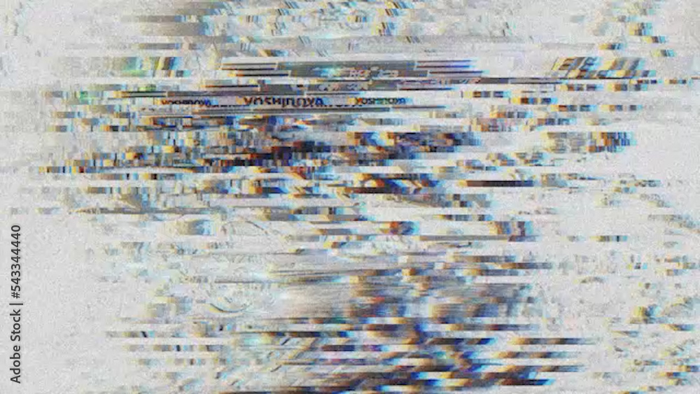 Horizontal distortion of broken video image on black background, VHS ...