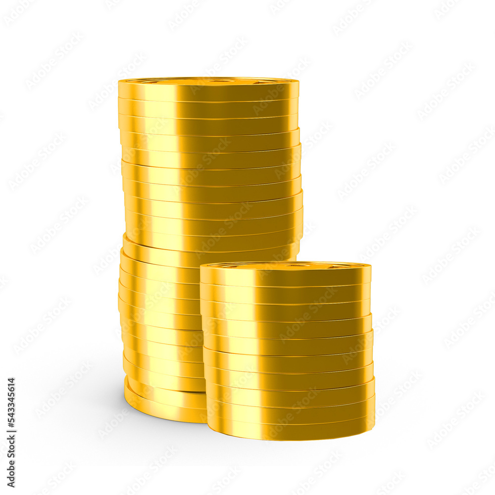 stack of golden coins isolated on white transparent background Stock ...