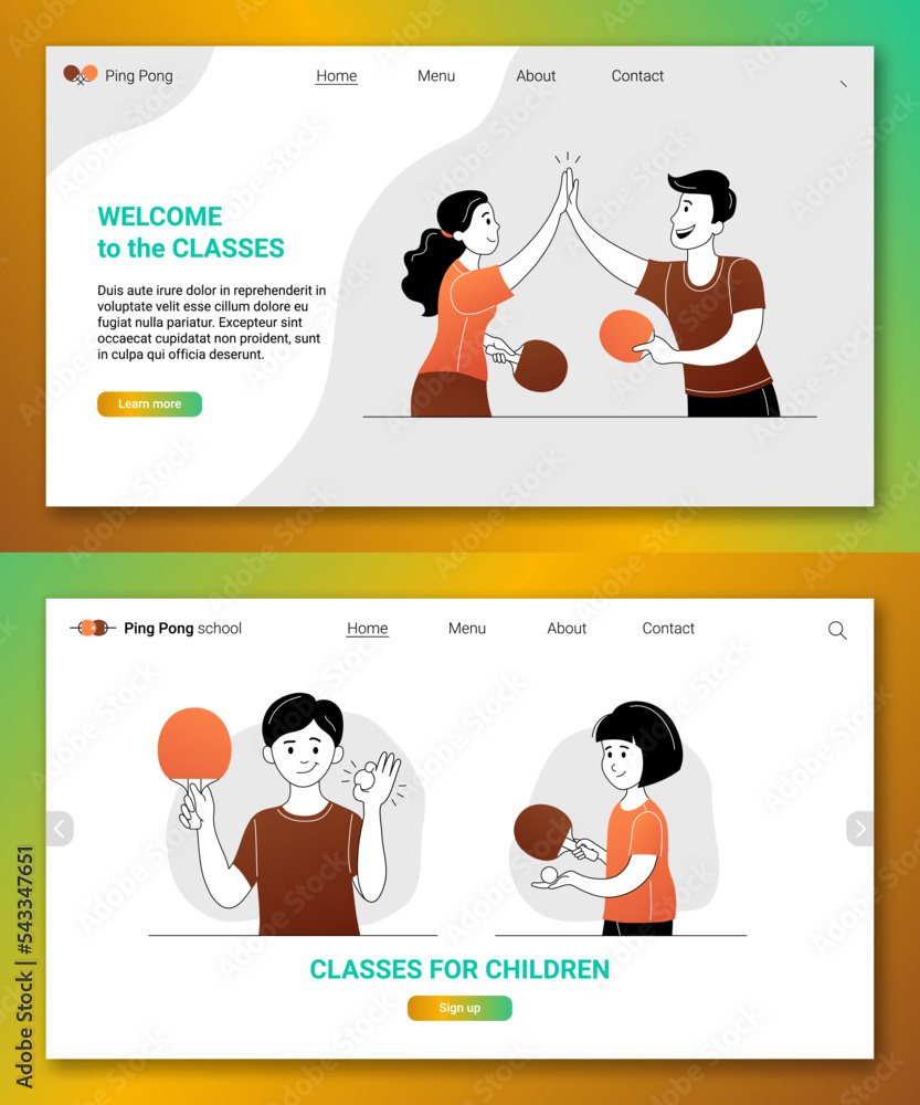 Welcome to table tennis classes landing page templates set. Ping pong ...