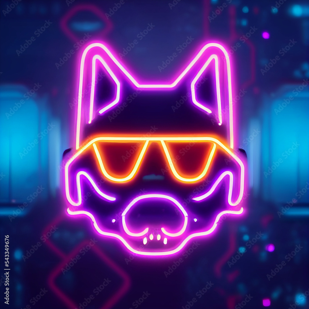 Cute Dog Glowing neon sign. Dog icon neon sign. Cyberpunk neon dog sign ...