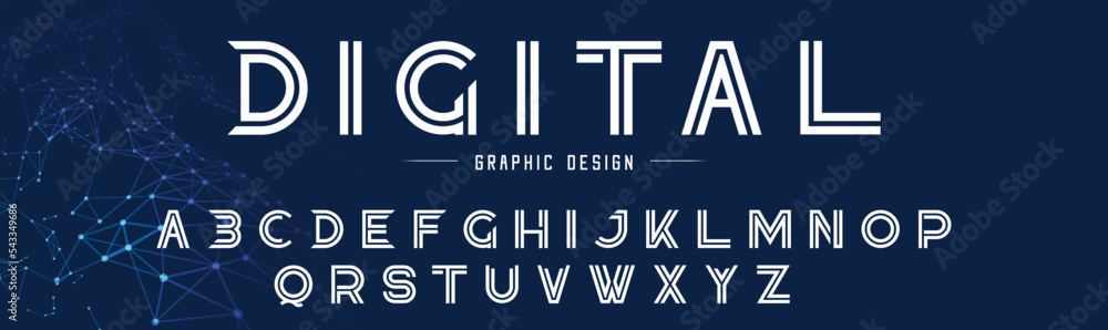 Digital, Two lines modern sport, Tech, digital font. Typography gaming ...