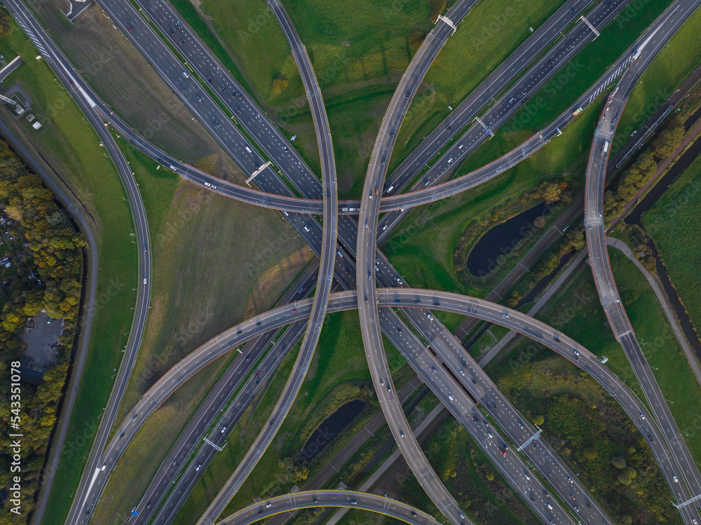Intersection highway junction crossroad overview top down aerial ...