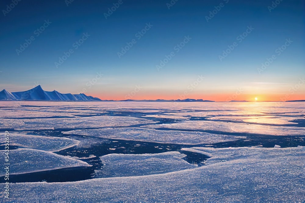 Winter arctic landscape. Cold frosty winter weather. Harsh polar ...