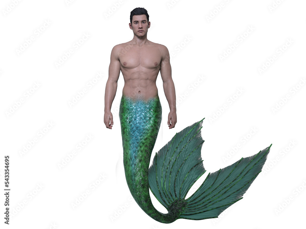 3D render: a fantasy handsome merman character design, isolated , PNG ...