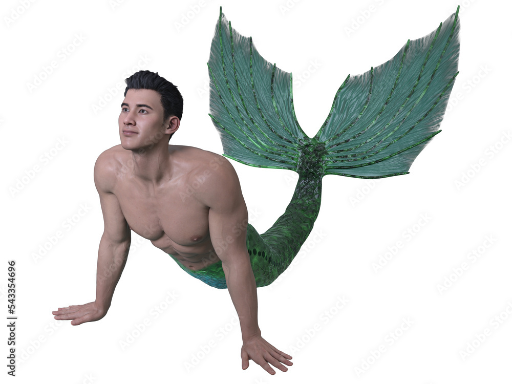 3D render: a fantasy handsome merman character design, isolated , PNG ...