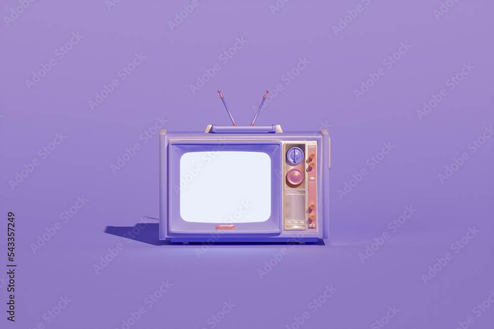 Purple Vintage Television cartoon style isolate on pastel background ...