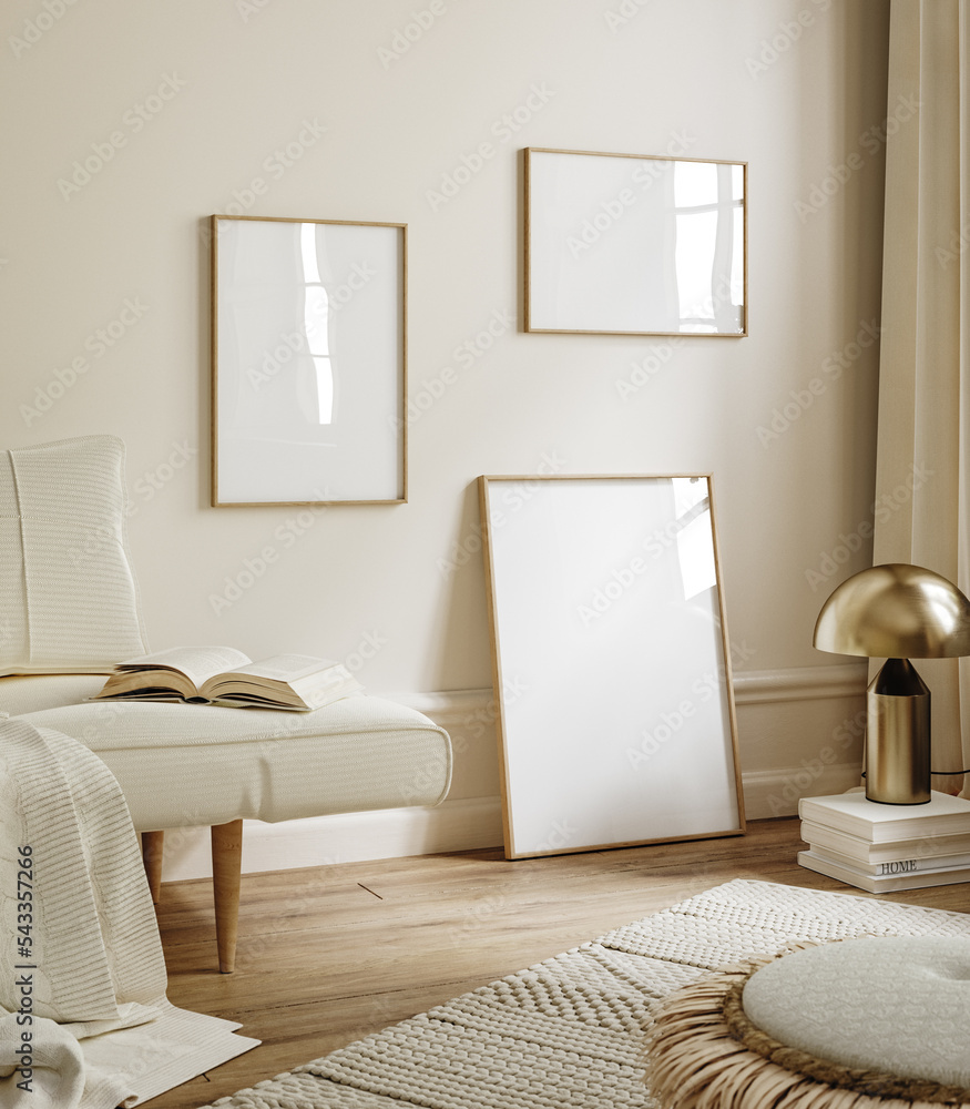 Frame mockup in modern home interior background, 3d render Stock ...