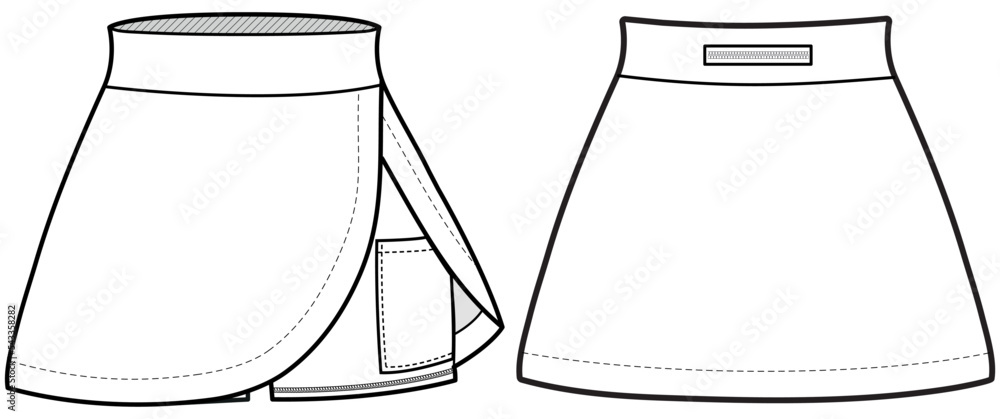 trail skirt flat sketch vector illustration womens sports skirt with ...